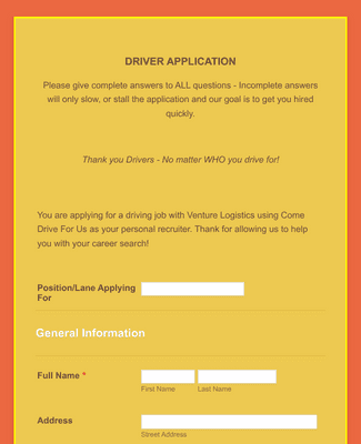 Truck Driver Application Form Template | Jotform