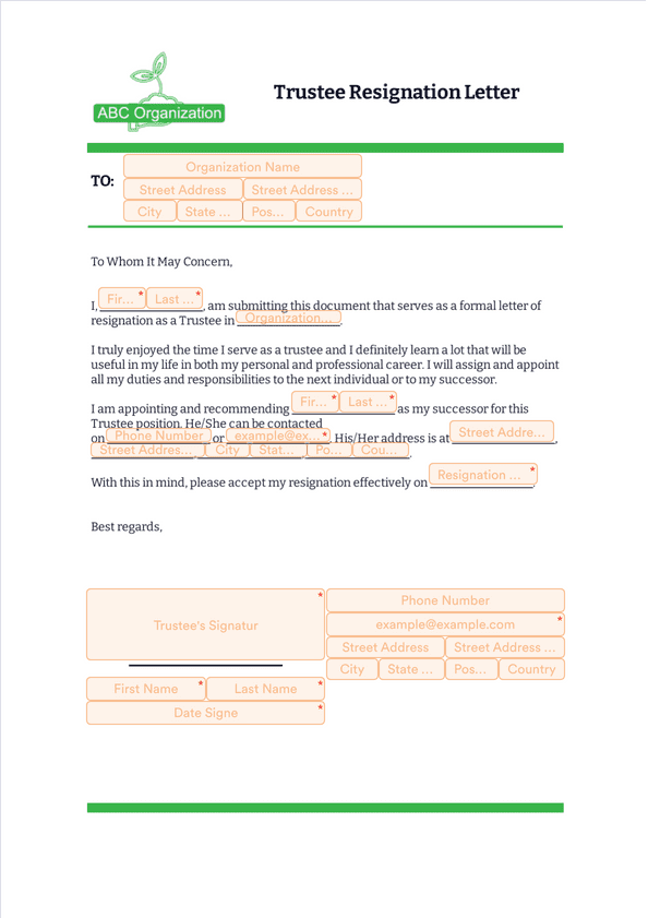 Printable Trustee Resignation Form Pdf Printable Forms Free Online