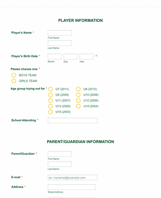 Tryout Registration Form Template | Jotform
