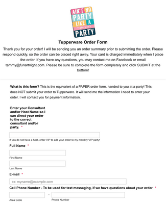 Tupperware Order Form 2022 Form Template | Jotform