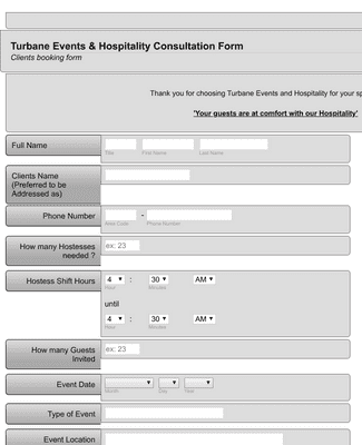 Events & Hospitality Consultation Form Template | Jotform