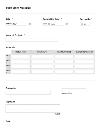 Turn Over Form Template | Jotform