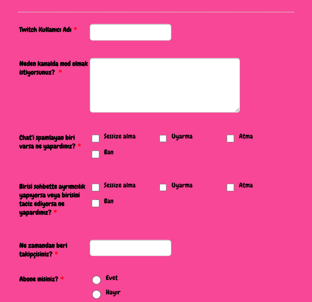 Twitch Mod Başvuru Form Şablonu | Jotform