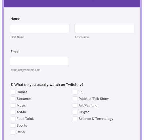 Twitch Survey Form Template | Jotform