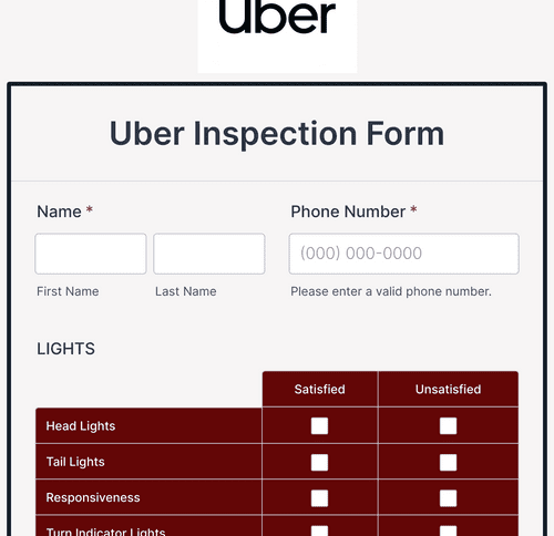 Uber Inspection Form Template | Jotform