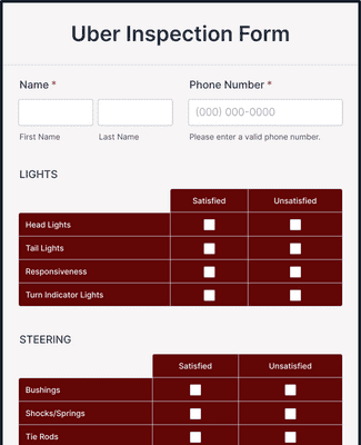 Uber Inspection Form Template | Jotform