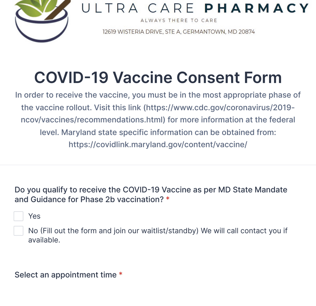 Ultra Care Pharmacy - Germantown COVID-19 Vaccine Screening Form ...