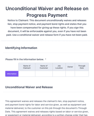 Unconditional Release Form Template | Jotform