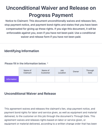 Unconditional Release Form Template | Jotform