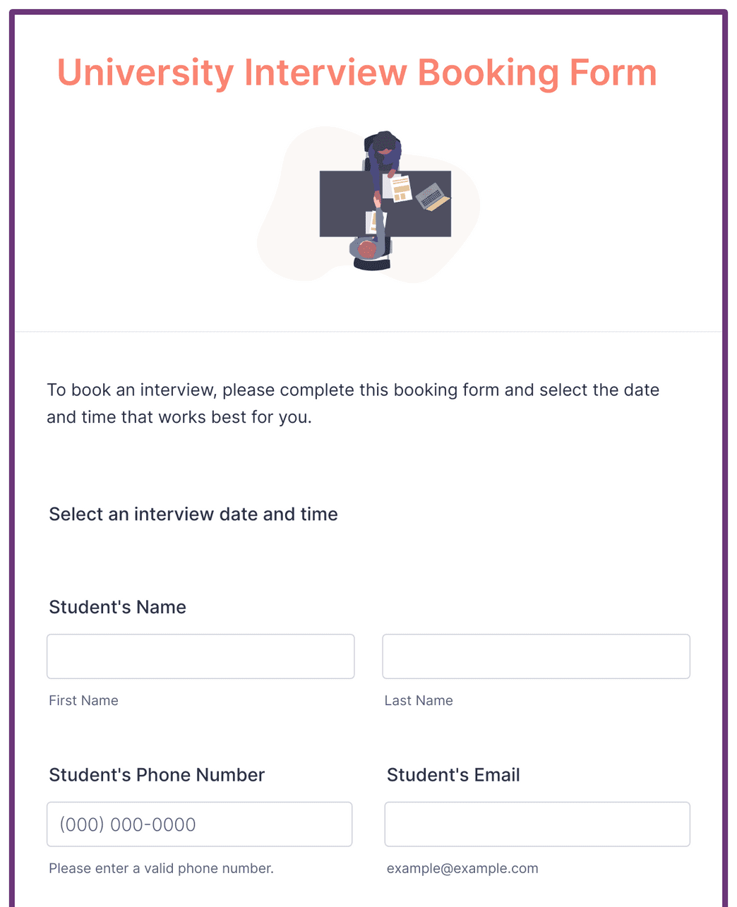 University Interview Booking Form Template | Jotform
