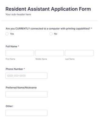 University Resident Assistant Application Form Template | Jotform