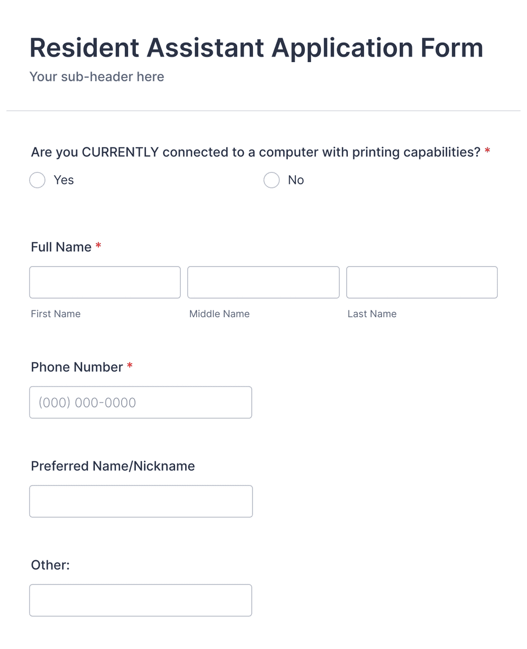 University Resident Assistant Application Form Template | Jotform