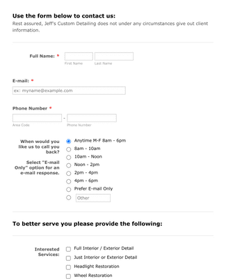 Automotive Detailers Contact Form Template | Jotform