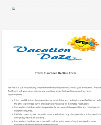 Vacation Daze Travel Insurance Decline Form Template | Jotform