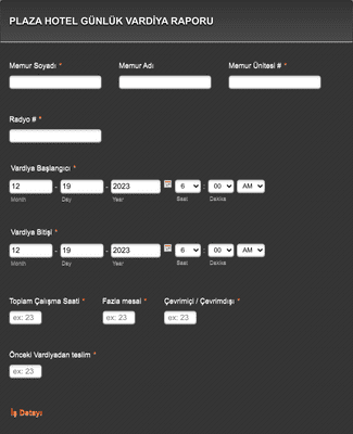 Vardiya Rapor Form Şablonu | Jotform