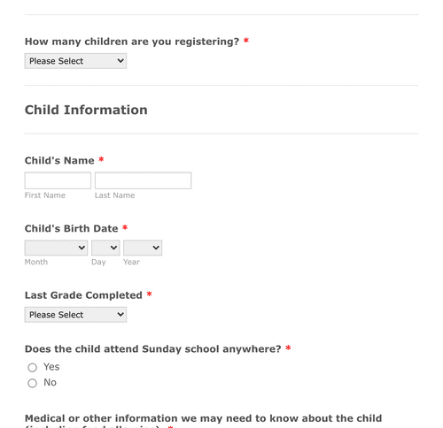 Church's Children Registration Form Template | Jotform