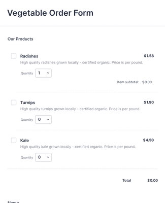 Vegetable Order Form Template | Jotform
