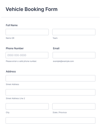 Vehicle Booking Form Template | Jotform