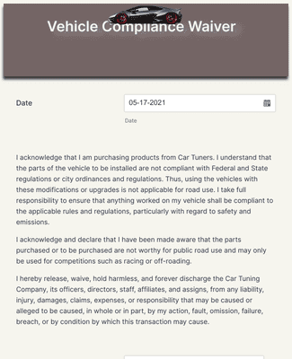 Vehicle Compliance Waiver Form Template | Jotform