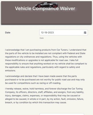 Vehicle Compliance Waiver Form Template | Jotform