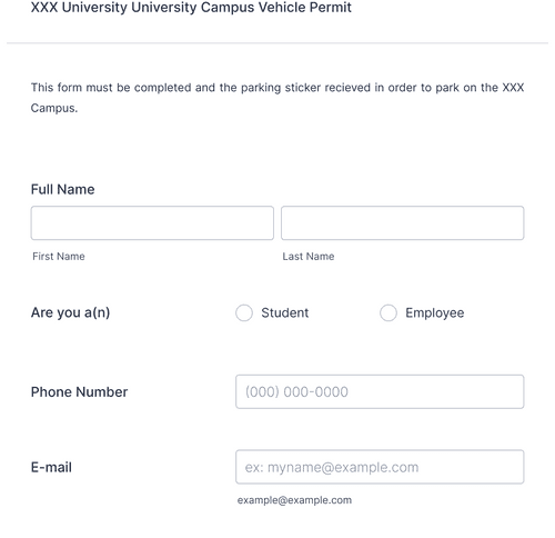 Vehicle Registration-Parking Permit Form Template | Jotform