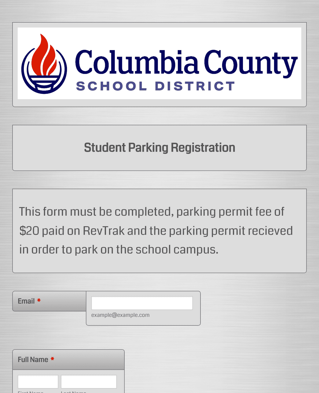 Vehicle Registration-Parking Permit -CCSD Form Template | Jotform