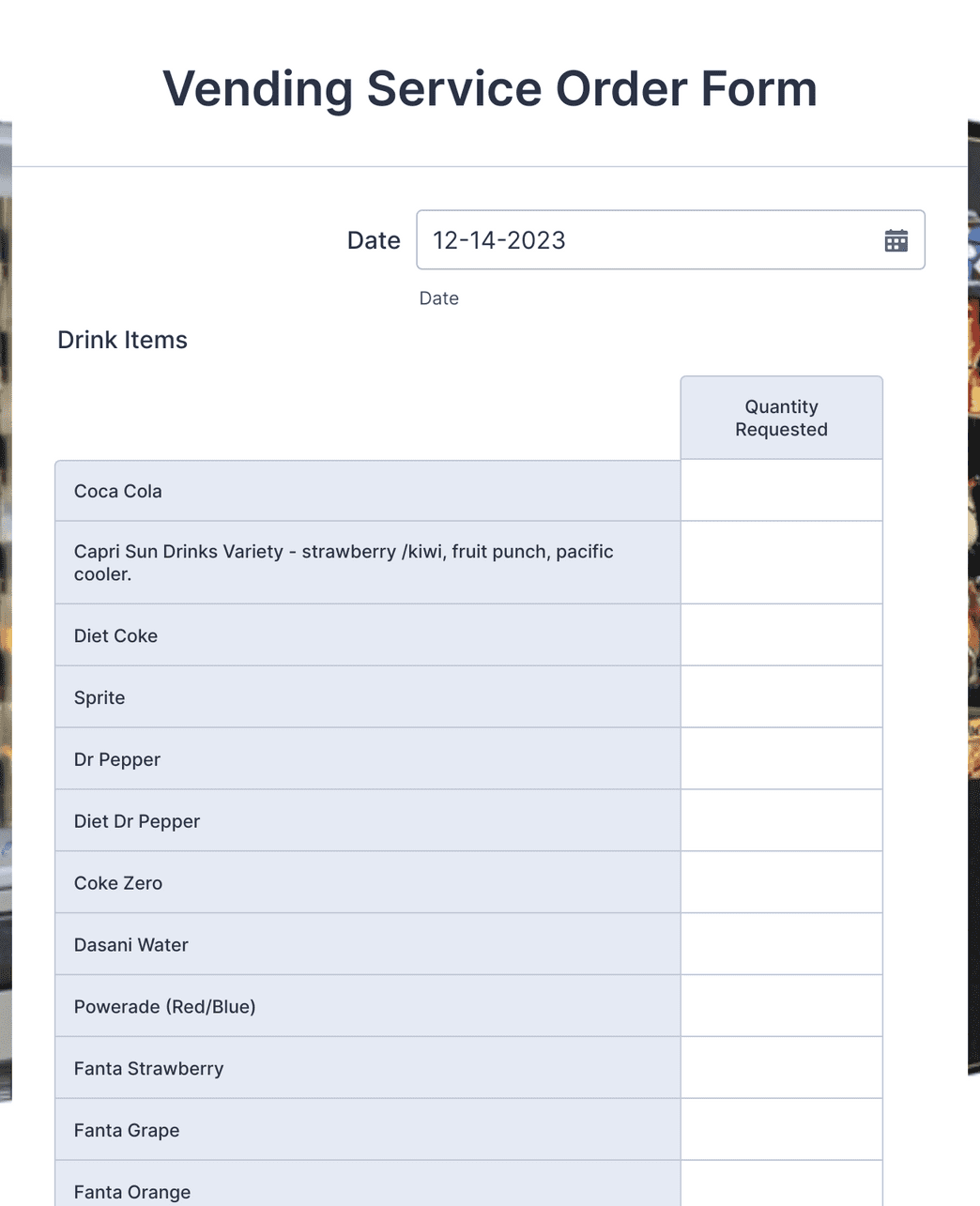 Vending Service Order Form Template | Jotform