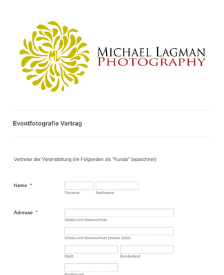 Vertragsvorlage für Eventfotografie Formularvorlage | Jotform
