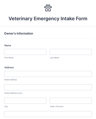 Veterinary Emergency Intake Form Template | Jotform