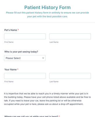 Veterinary Patient History Form Template | Jotform