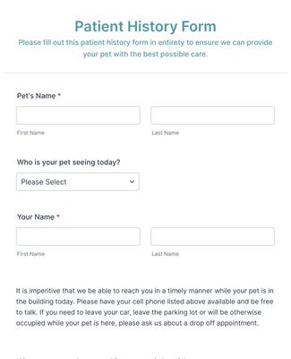 Veterinary Patient History Form Template | Jotform