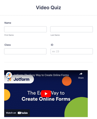 Video Quiz Form Template | Jotform
