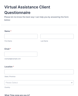 Virtual Assistance Client Questionnaire Form Template | Jotform
