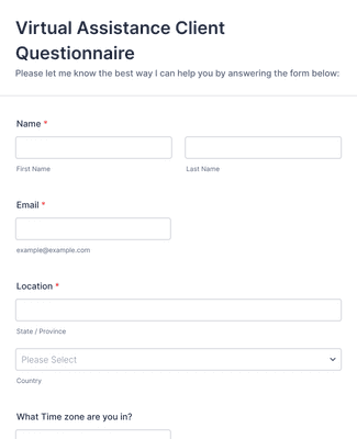 Virtual Assistance Client Questionnaire Form Template | Jotform