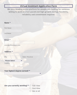 Virtual Assistant Application Form Template | Jotform