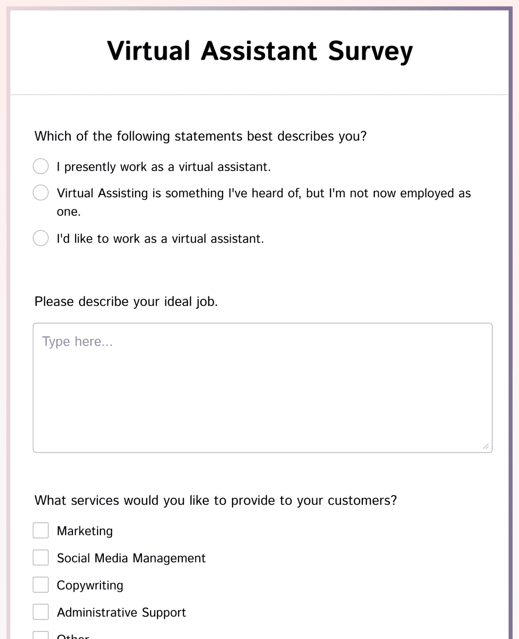 Virtual Assistant Survey Form Template | Jotform