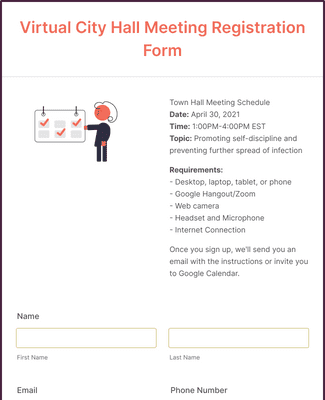 Virtual City Hall Meeting Registration Form Template | Jotform