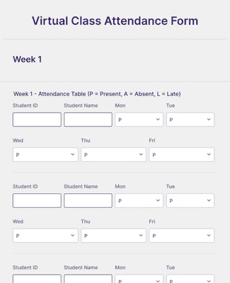 Virtual Class Attendance Form Template | Jotform