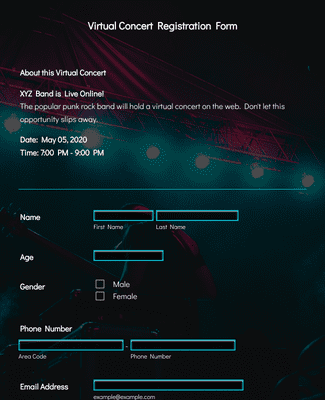 Virtual Concert Registration Form Template | Jotform