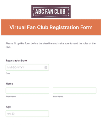 Virtual Fan Club Registration Form Template | Jotform