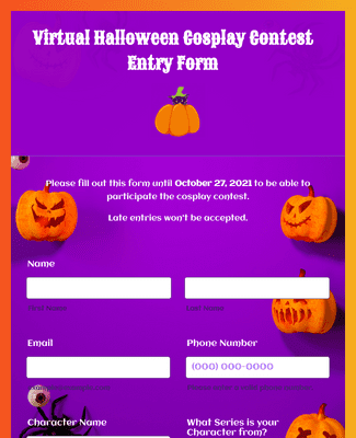 Virtual Halloween Cosplay Contest Entry Form Template | Jotform