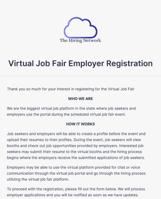 Virtual Job Fair Employer Registration Form Template | Jotform