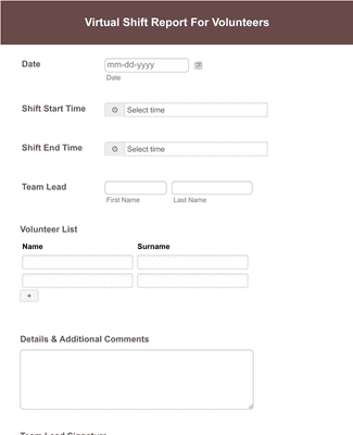 Virtual Shift Report For Volunteers Form Template | Jotform