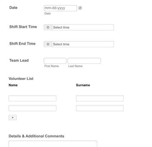 Virtual Shift Report For Volunteers Form Template | Jotform