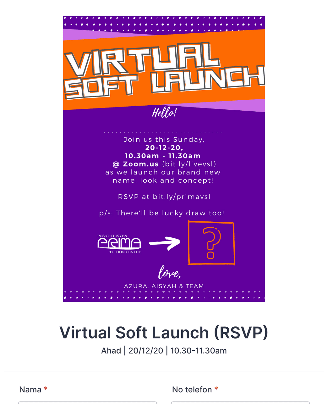 Virtual Soft Launch (RSVP) Form Template | Jotform