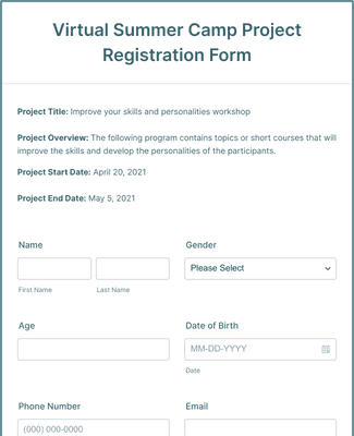 Virtual Summer Camp Project Registration Form Template | Jotform