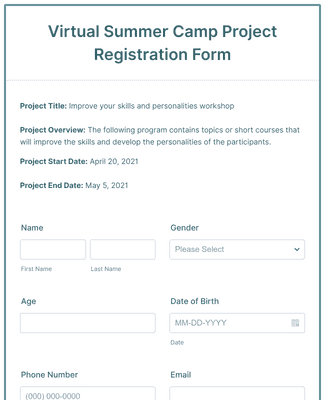 Virtual Summer Camp Project Registration Form Template | Jotform