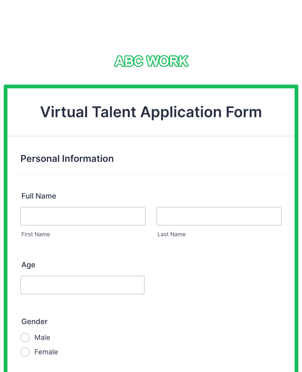 Virtual Talent Application Form Template | Jotform