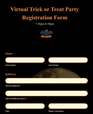 Virtual Trick or Treat Party Registration Form Template | Jotform
