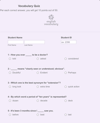 Vocabulary Quiz Form Template | Jotform